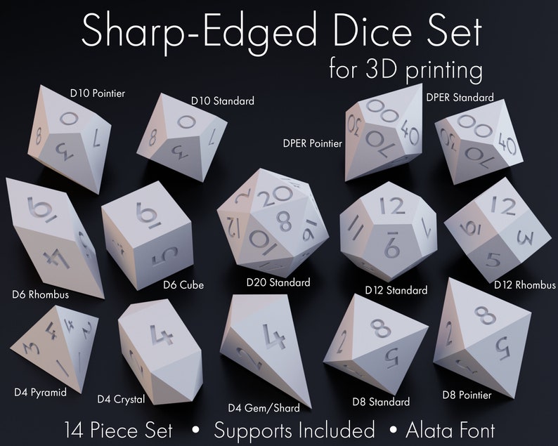 Ready-to-print Sharp-edged Dice Set for 3D Printing (average/normal ...