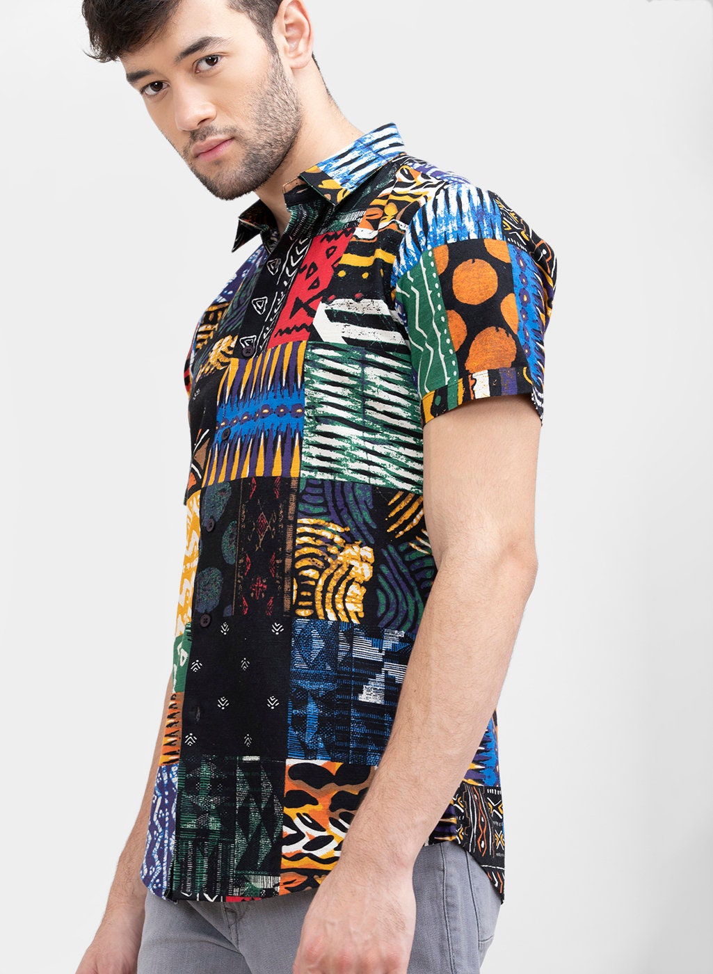 Reggae Print Cotton Shirt Jamaican Print Shirt Short Sleeve Button up ...