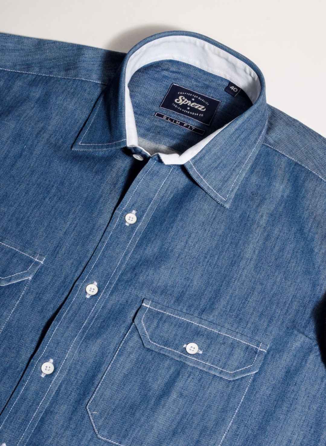 Work Wear Light Blue Denim Shirt / Slim Fit Shirt / Over Shirt / Gifts ...
