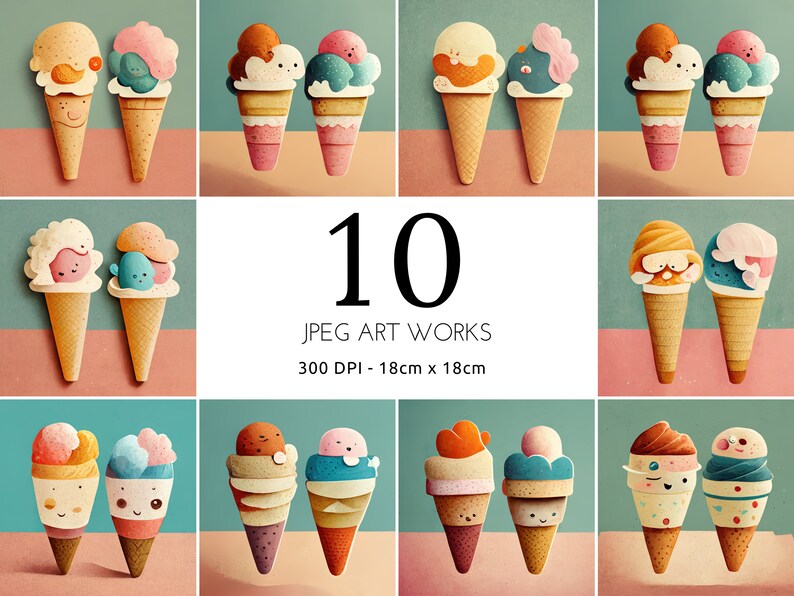 Funny Face Ice Cream Cone Clipart Illustration Bundle - Etsy