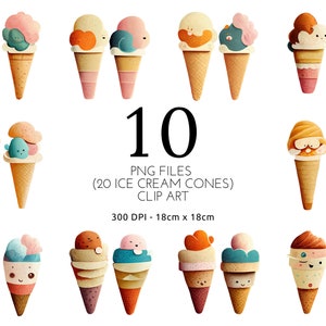 Funny Face Ice Cream Cone Clipart Illustration Bundle - Etsy