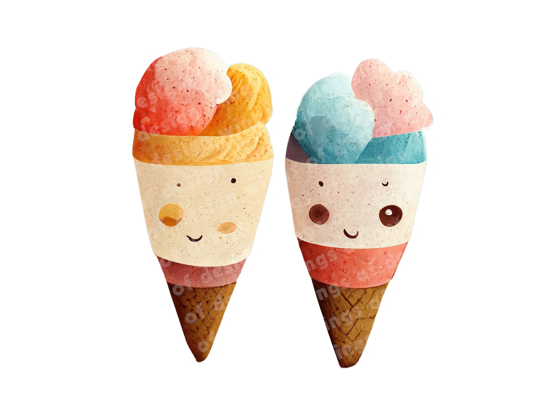 Funny Face Ice Cream Cone Clipart Illustration Downloadable PNG File ...