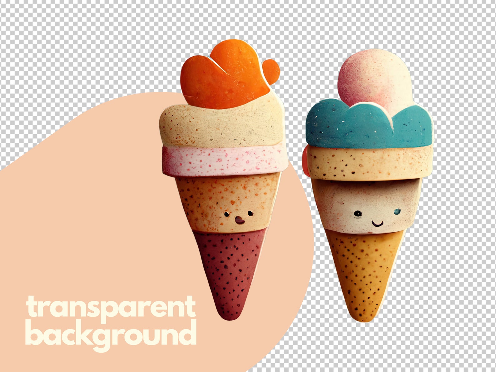 Funny Face Ice Cream Cone Clipart Illustration Bundle - Etsy