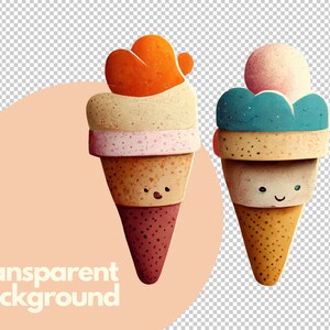 Funny Face Ice Cream Cone Clipart Illustration Bundle - Etsy