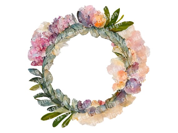 Watercolor Floral Wreath Clipart Illustration Downloadable - Etsy