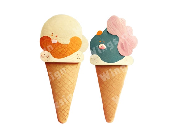 Funny Face Ice Cream Cone Clipart Illustration Downloadable - Etsy