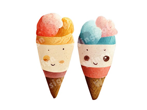 Funny Face Ice Cream Cone Clipart Illustration Downloadable - Etsy ...