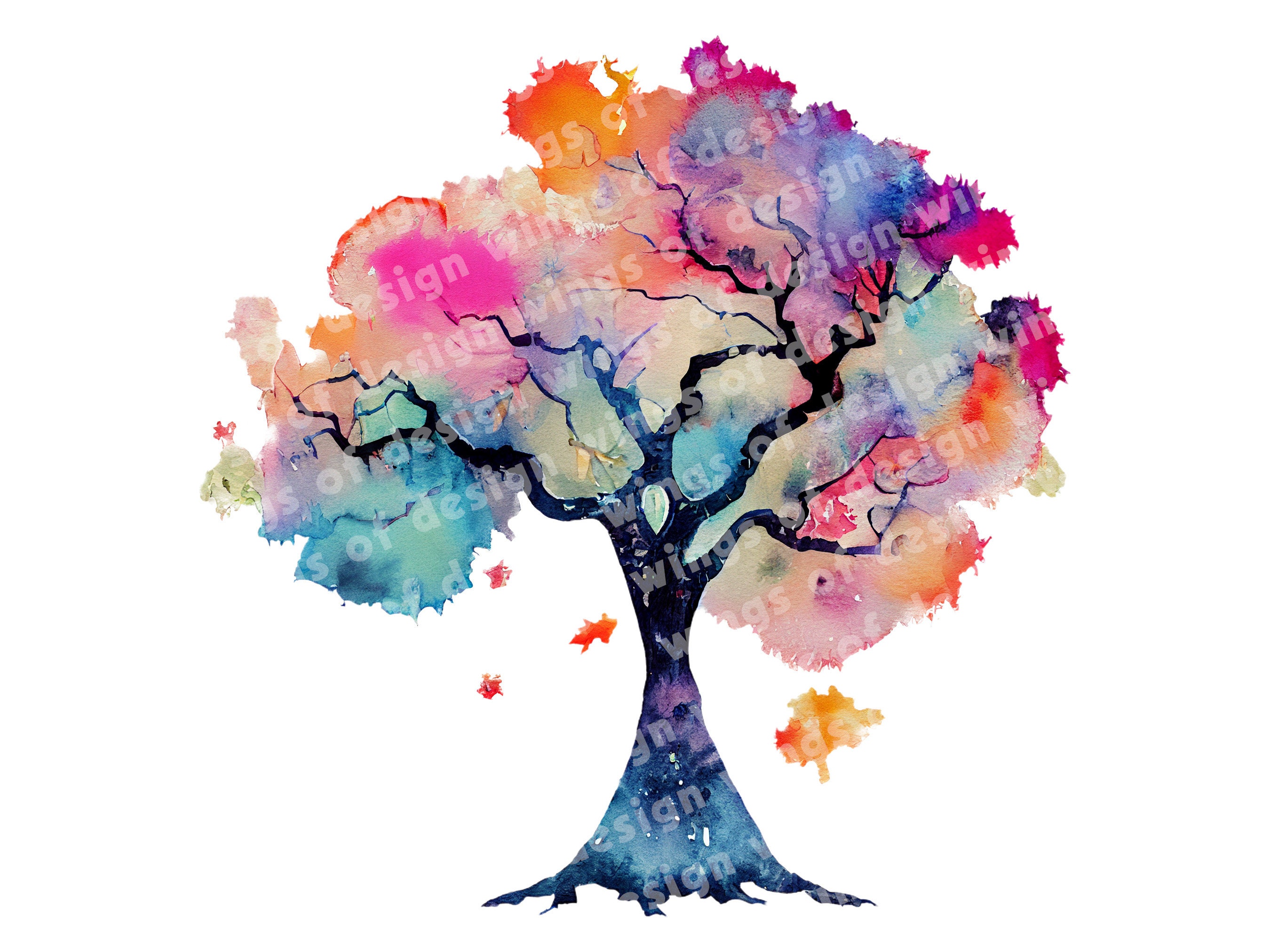 Watercolor Tree Clipart Illustration Downloadable PNG File, Transparent ...