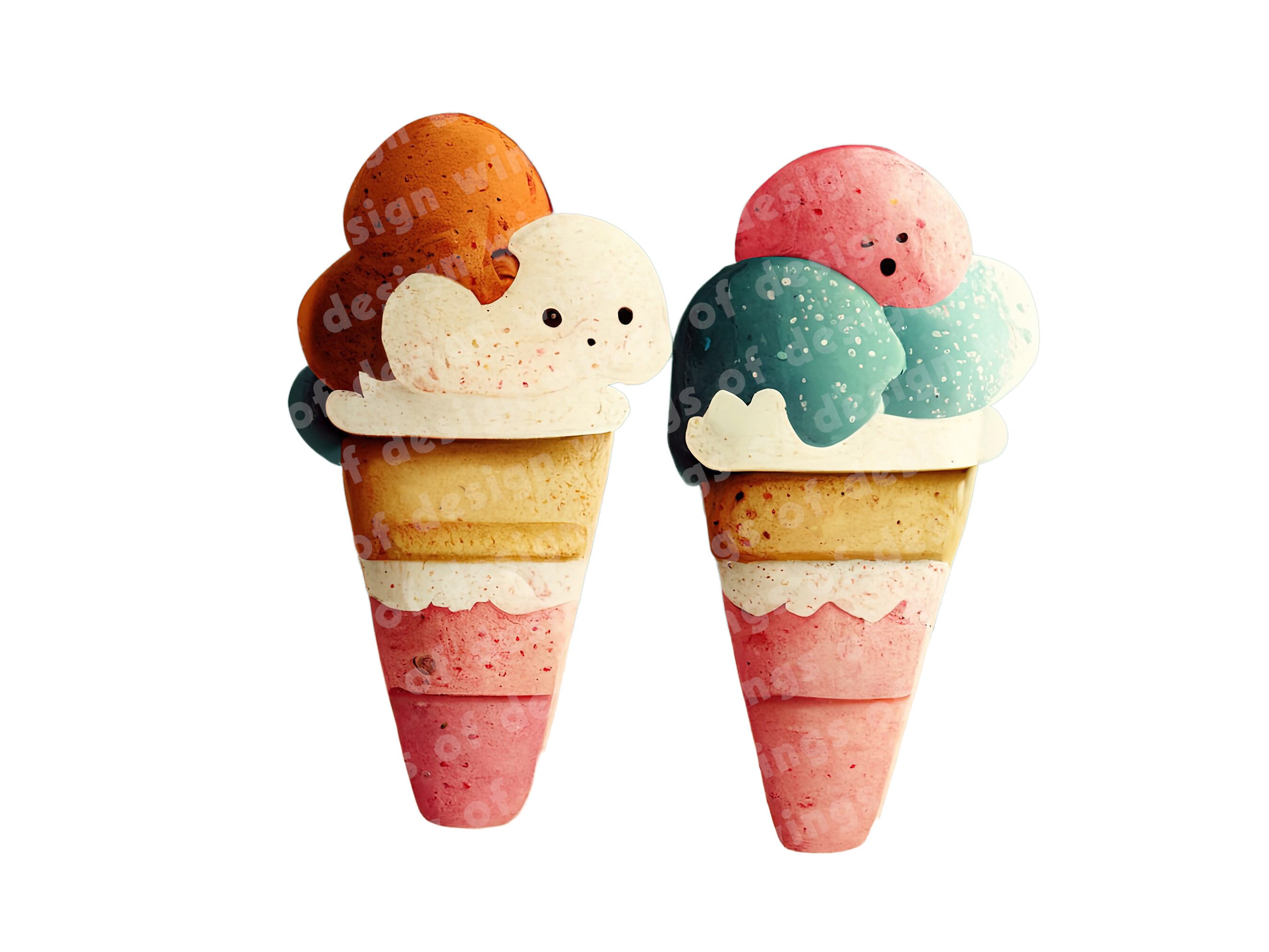 Funny Face Ice Cream Cone Clipart Illustration Downloadable PNG File ...