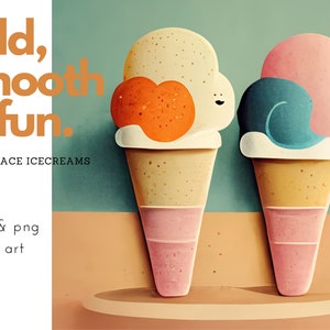 Funny Face Ice Cream Cone Clipart Illustration Bundle - Etsy