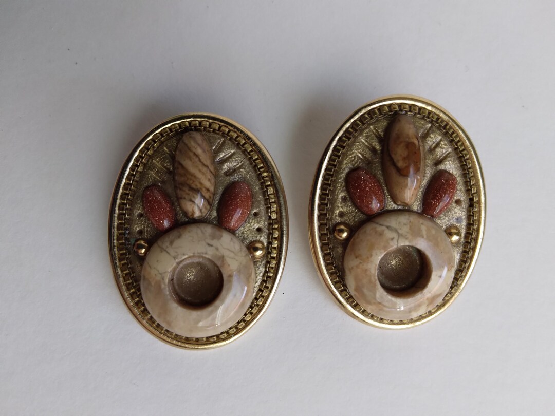Vintage Michael Golan Abstract Art Oval Large Gold Clip on Earrings - Etsy