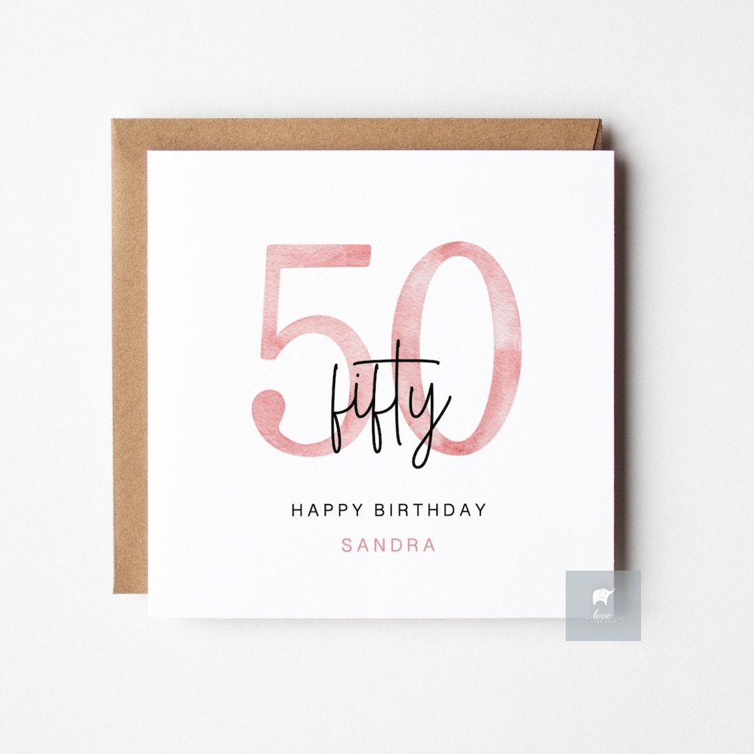 Personalised 50th Birthday Card, Fiftieth Birthday Card, Card for Her ...