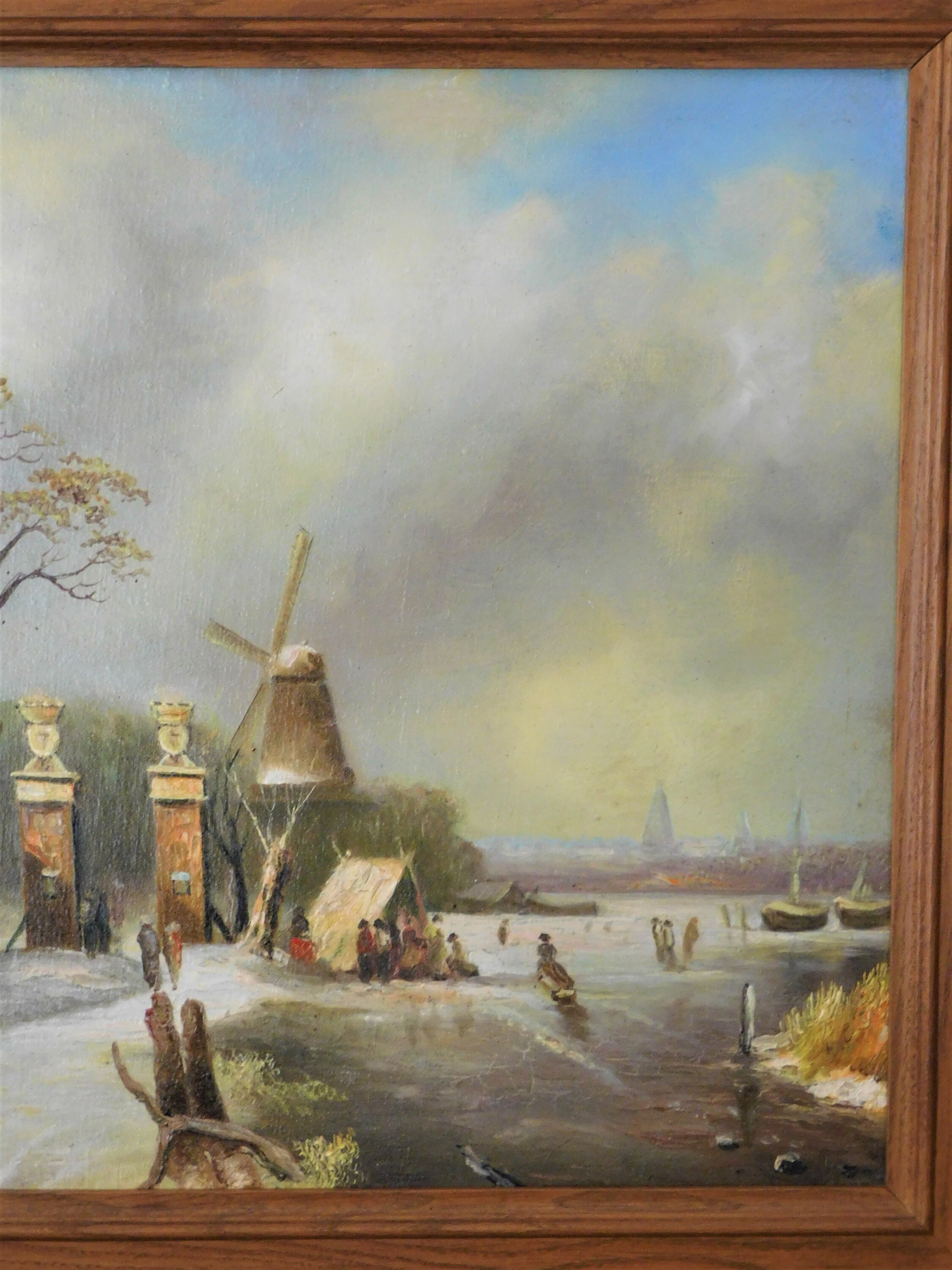 Original Dutch Oil Painting on Canvas, Old Dutch Winter Street Scene by ...