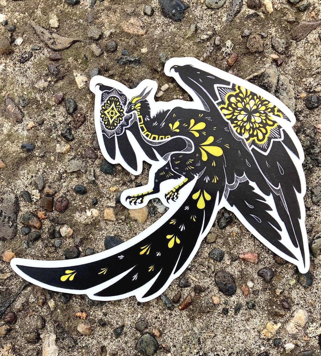 Black, White, Yellow Holographic Matte Dragon Sticker - Individual #1 ...