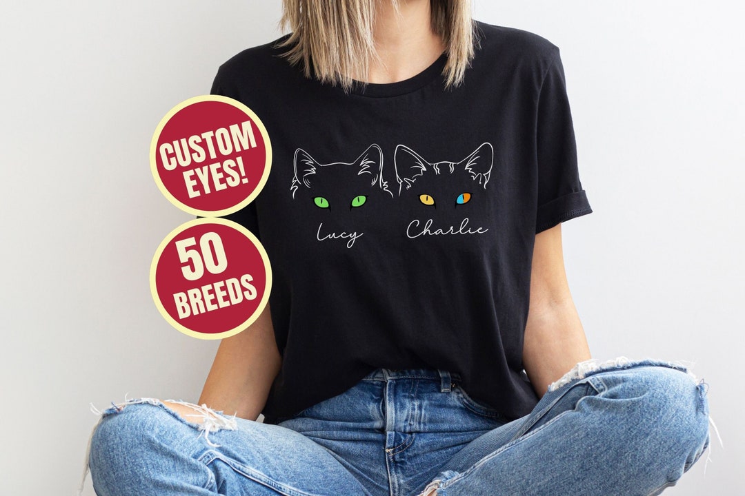 Custom Cat Mom Shirt, Cat Ears and Eyes Shirt, Custom Cat Eye Color ...