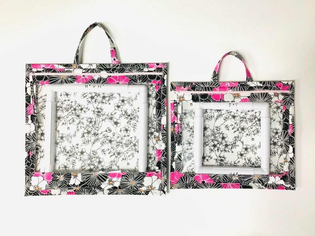 Clear Vinyl Project Bag - Pink and Black Packed Flowers - Etsy