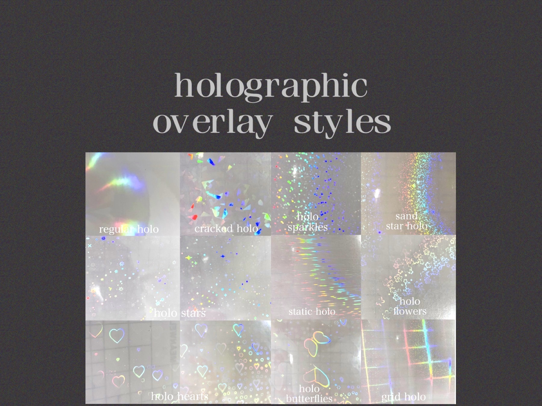 Holographic Overlay Design Styles Reference NOT FOR PURCHASE - Etsy