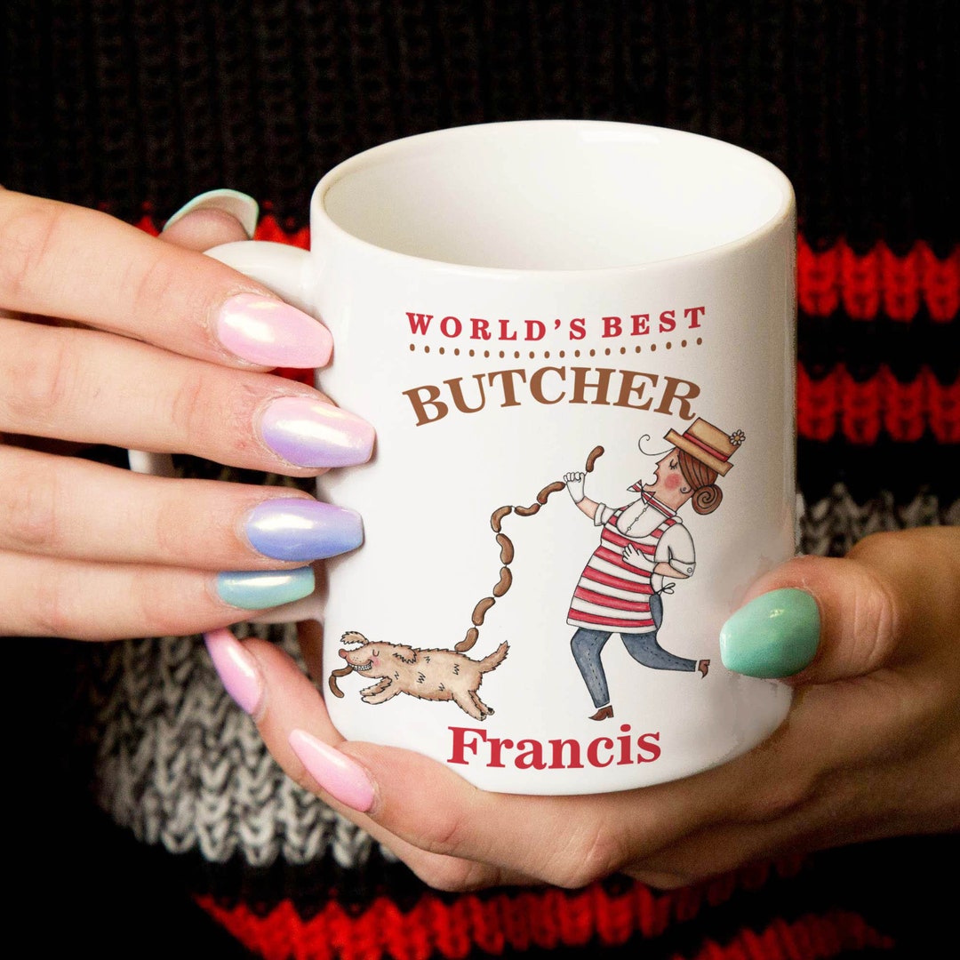 Female Butcher Personalised Illustrated Mug. Gifts for Her ...