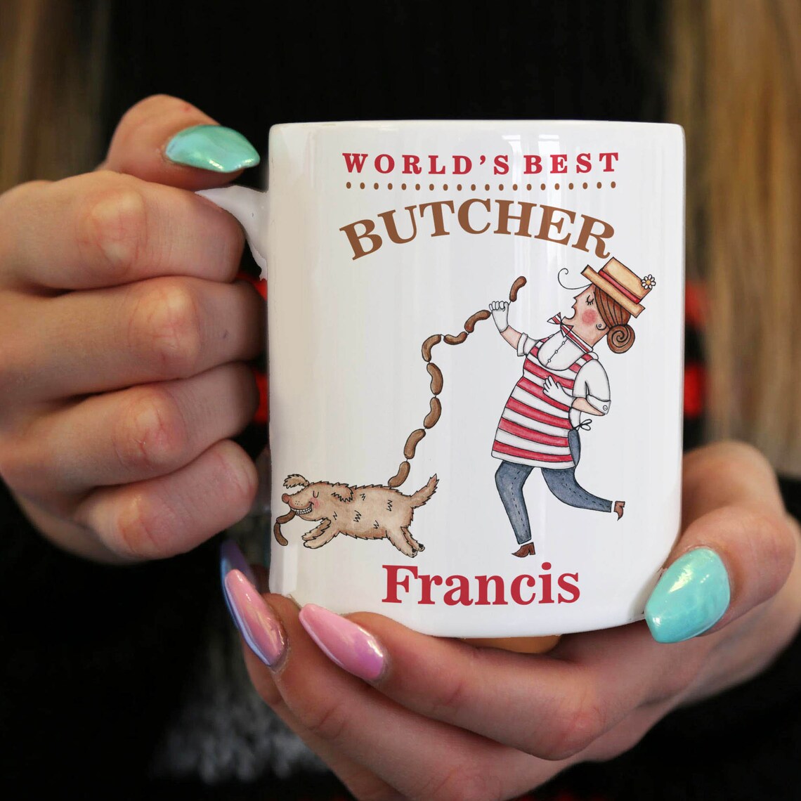 Female Butcher Personalised Illustrated Mug. Gifts for Her ...