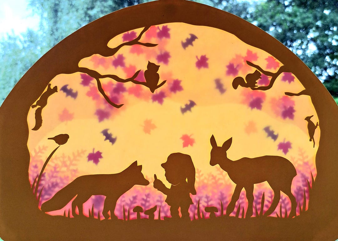 Waldorf Window Picture Transparent Autumn Late Summer Tomte and the Fox ...