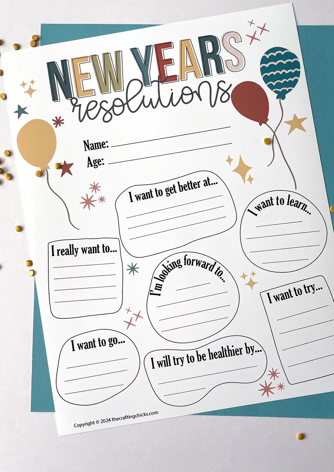 New Years Resolution Printable Activity Sheet - Etsy