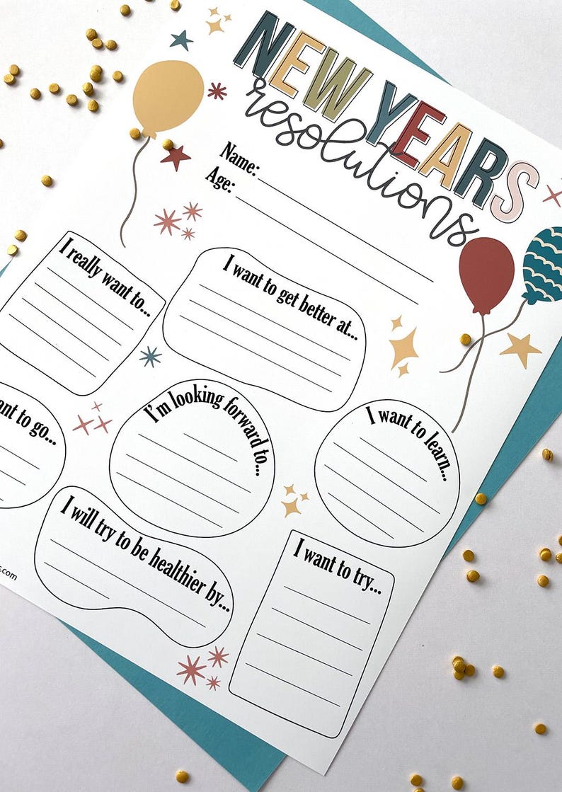 New Years Resolution Printable Activity Sheet - Etsy