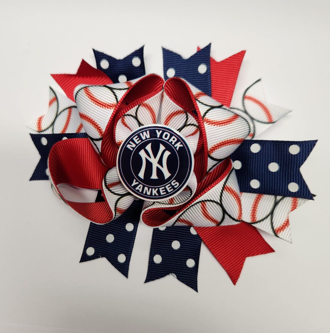 New York Yankees Inspired Stacked, Boutique Baseball Hairbow With Clip ...
