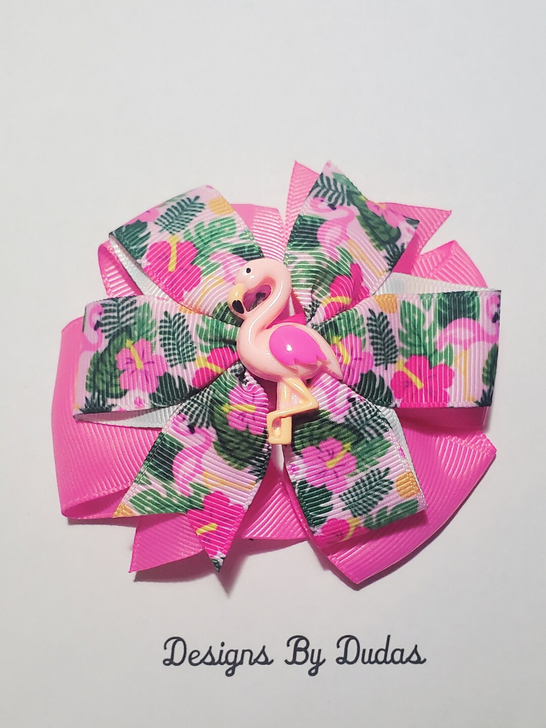 Double Layered Pinwheel Tropical Flamingo, Girl's. Hairbow With Clip ...