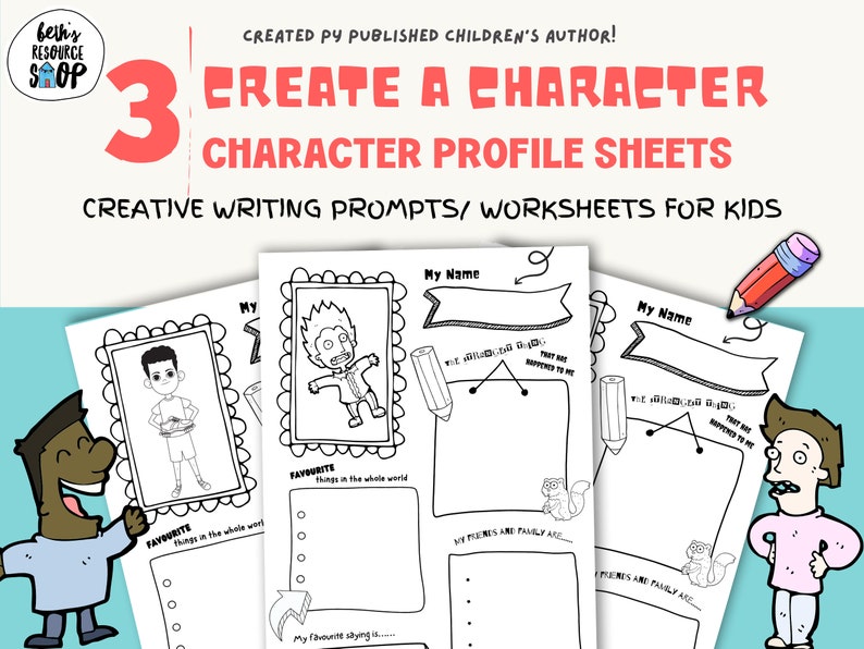 3 Character Profile Writing Worksheets for Kids Character Planner ...
