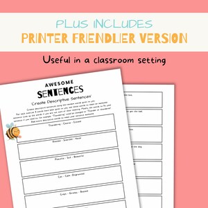 Descriptive Sentences Activity Worksheets Creative Writing Exercise ...