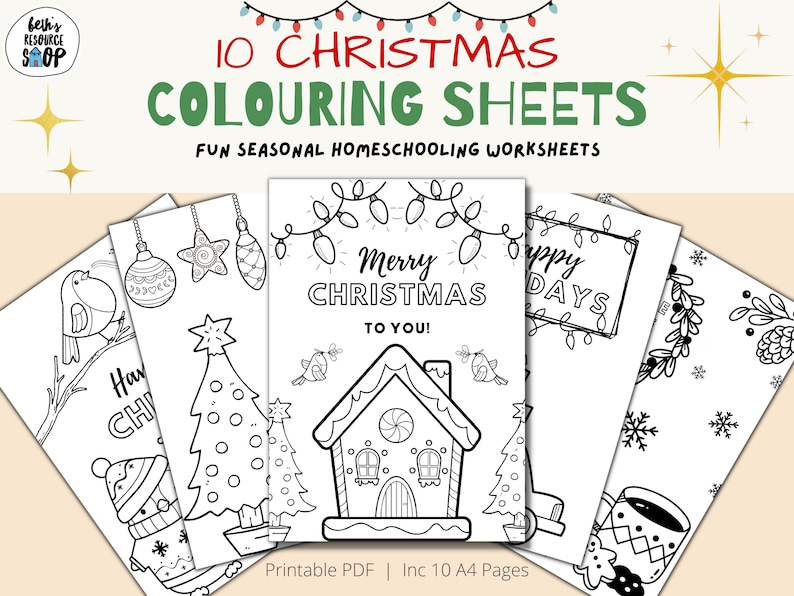 10 PRINTABLE Colouring Christmas Pages Digital Download Christmas ...