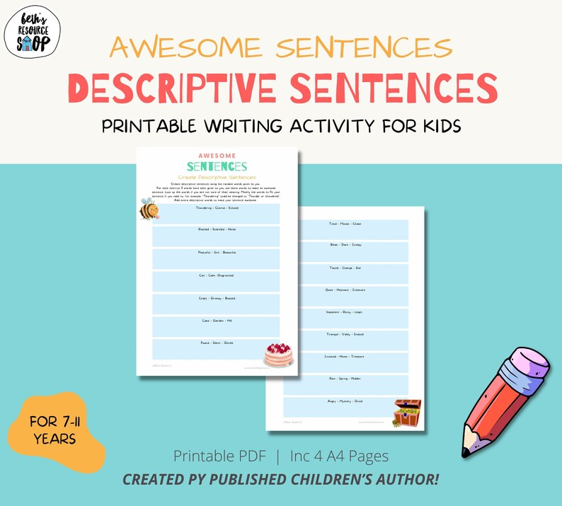 Descriptive Sentences Activity Worksheets Creative Writing Exercise ...