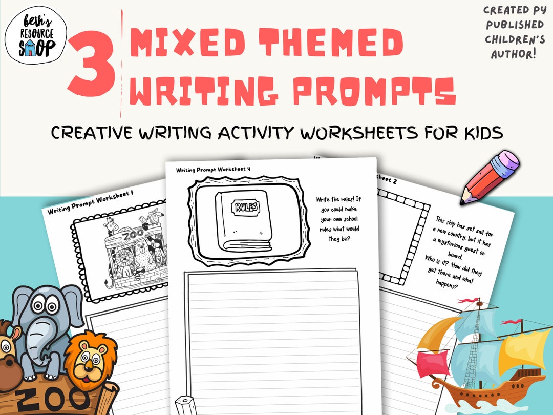 3 Mixed Themed Writing Prompts Story Writing Worksheets for Kids ...