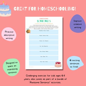 Descriptive Sentences Activity Worksheets Creative Writing Exercise ...