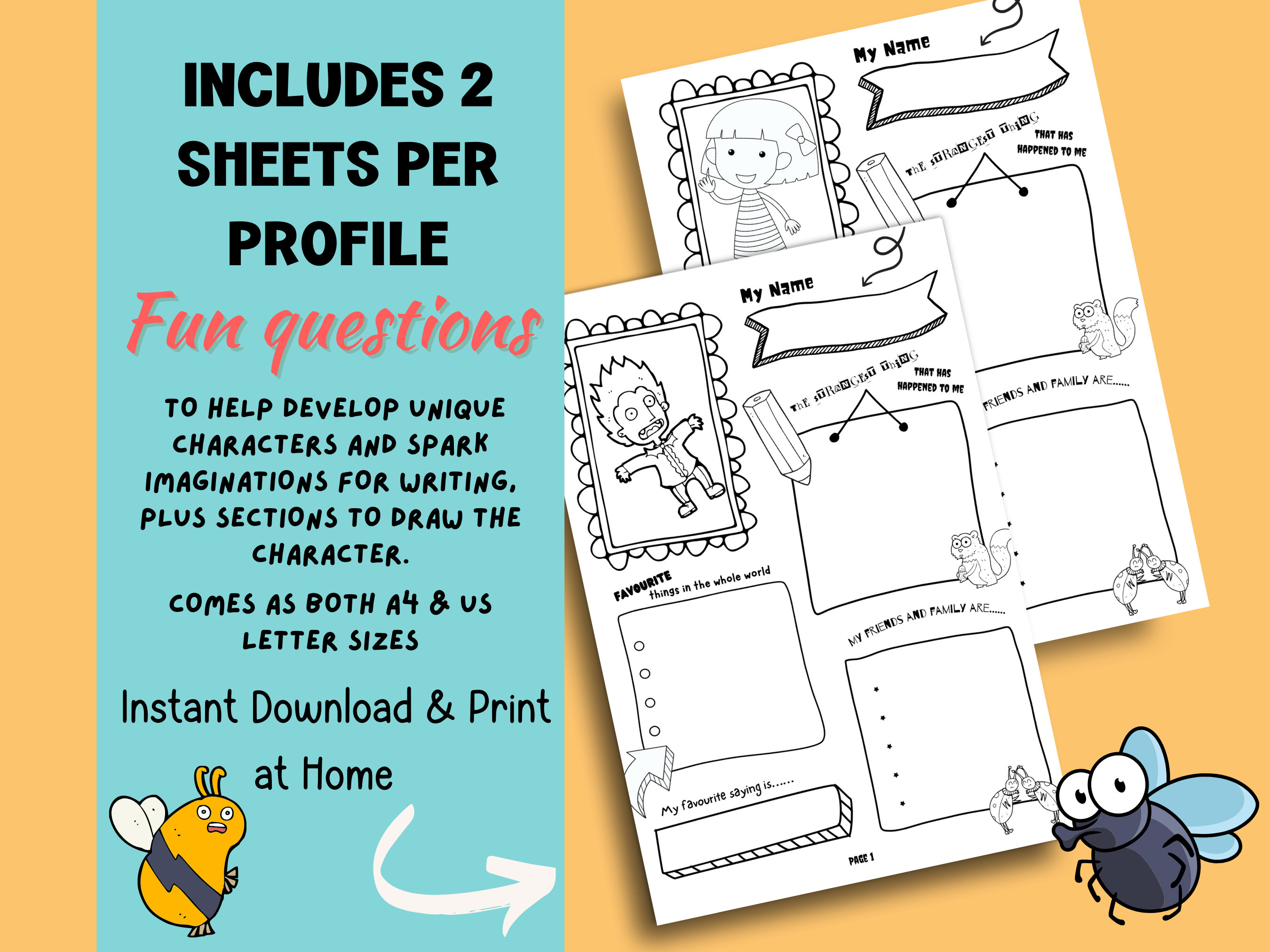 3 Character Profile Writing Worksheets for Kids Character Planner ...