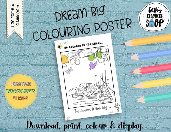 Dream Big Colouring Poster Kids Colouring Sheet Activity | Etsy