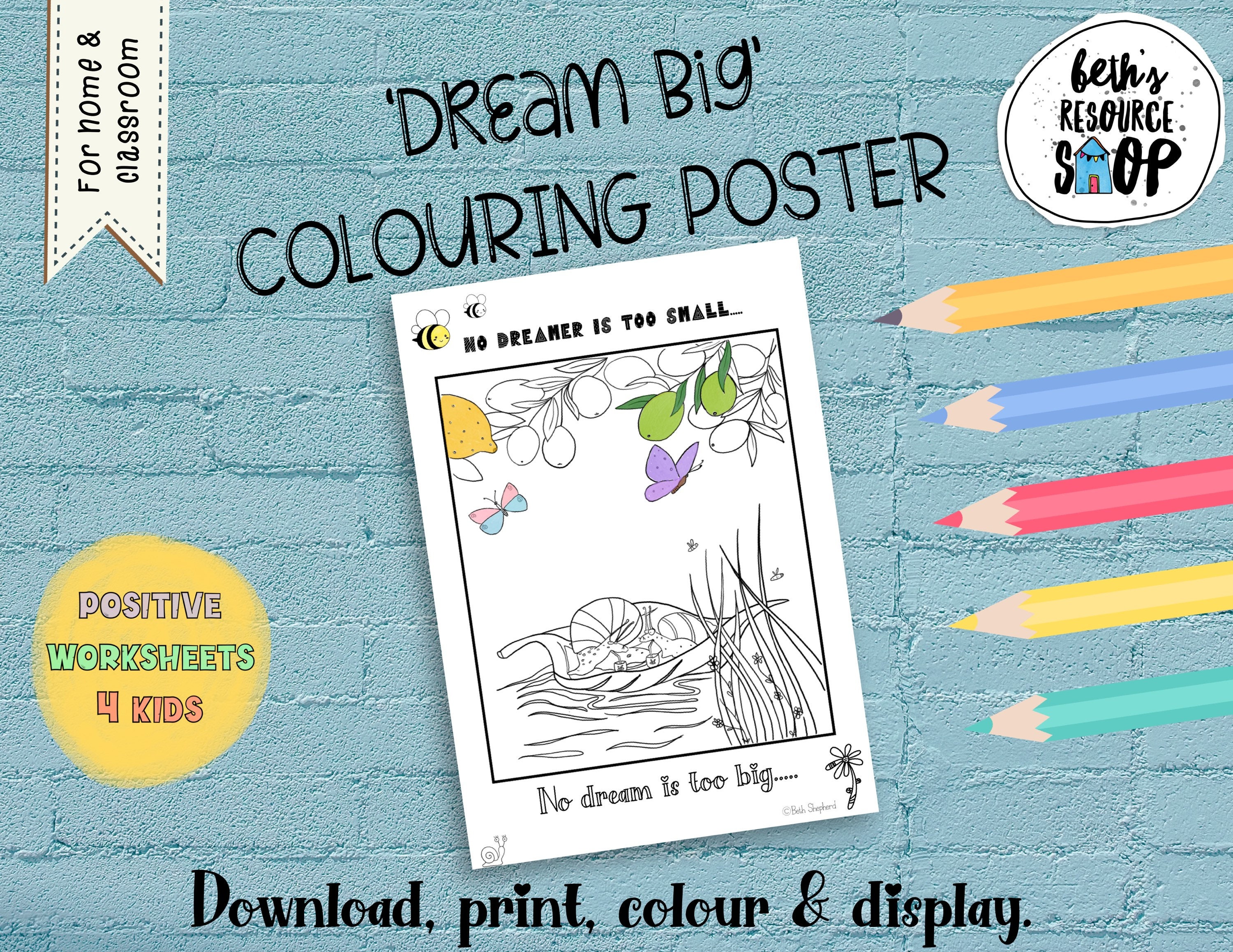 Dream Big Colouring Poster, Kids Colouring Sheet, Activity Worksheet ...