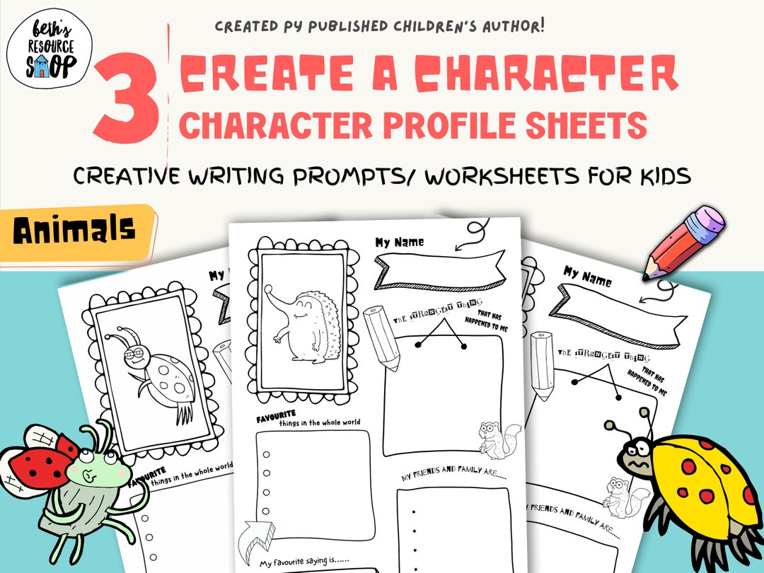 3 Animal Character Profile Writing Worksheets Character Planner ...