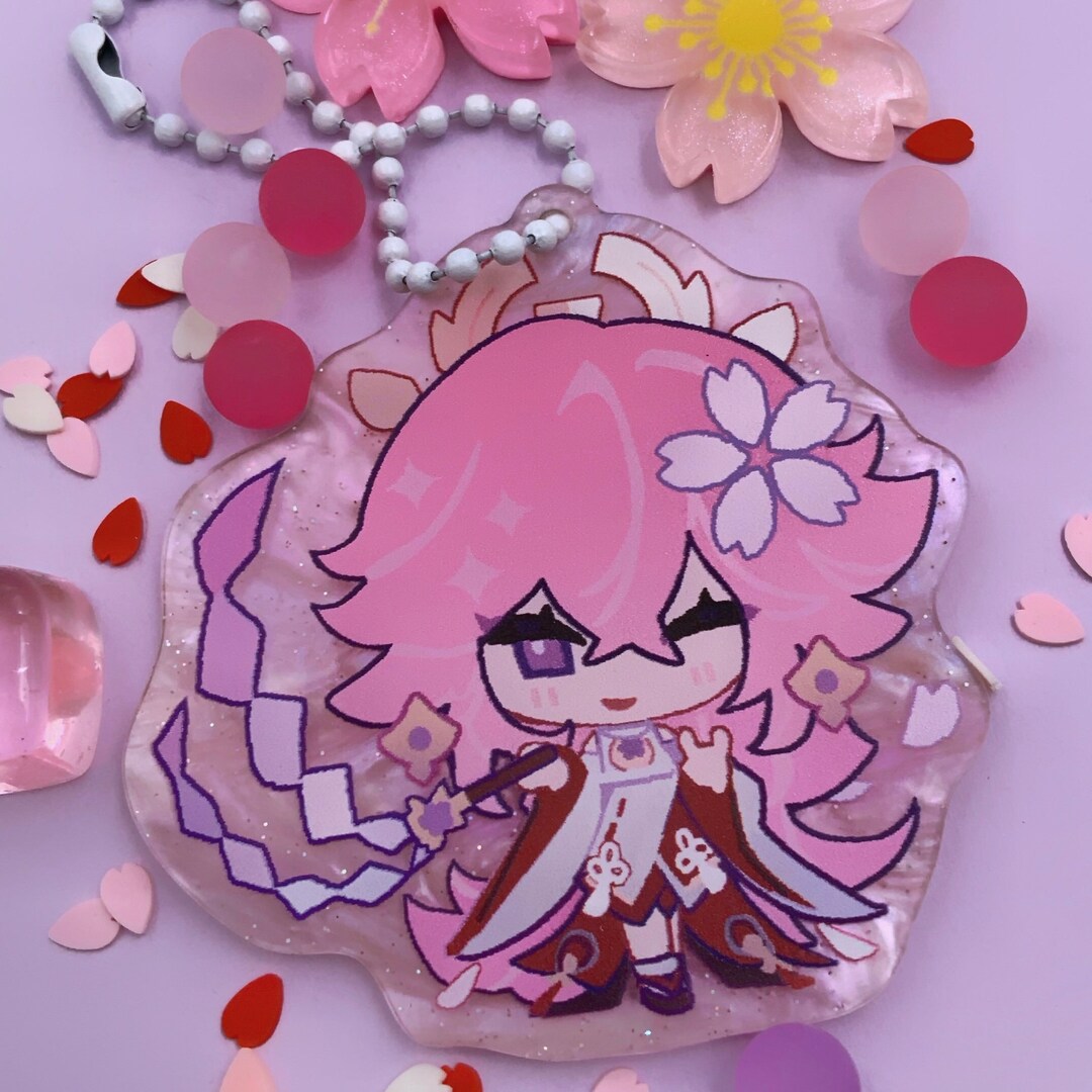 Yae Miko Charm Keychain, Pink Marbled Acrylic, 6cm, Genshin Impact - Etsy