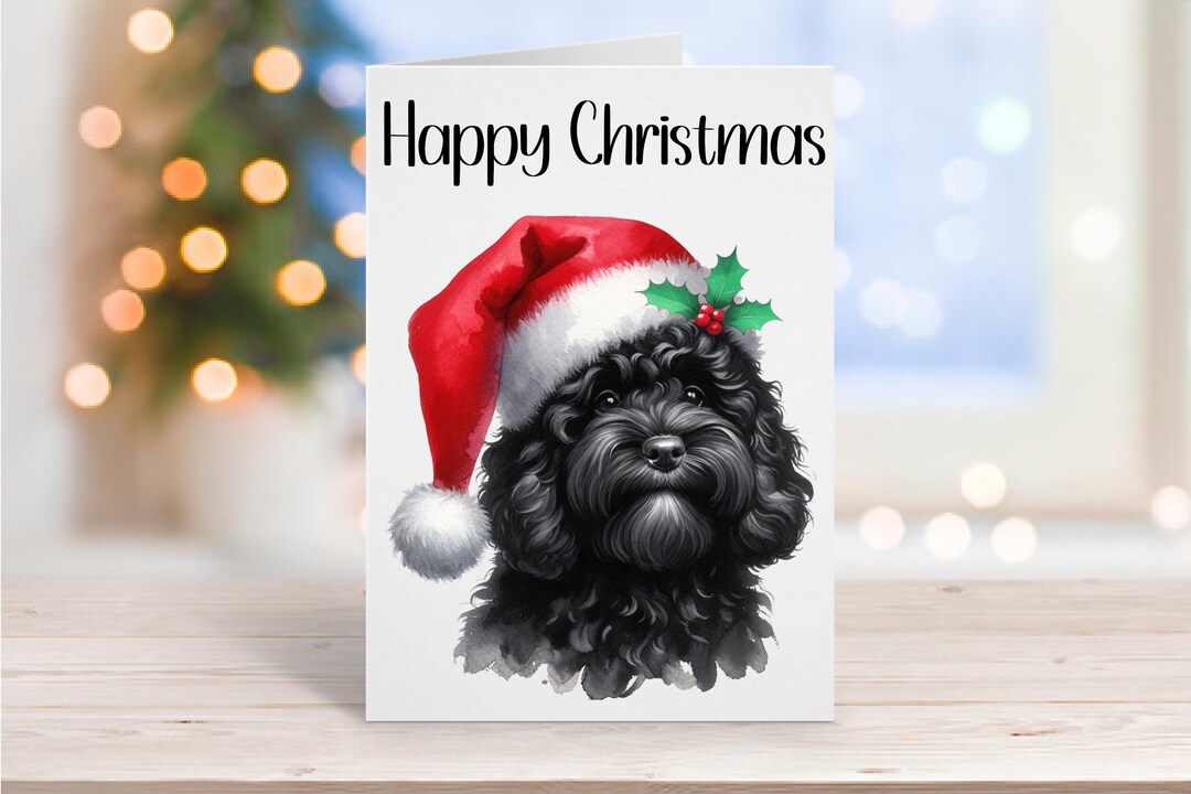 Cockapoo Christmas Card, Cute Dog in Santa Hat, Holiday Pet Portrait ...