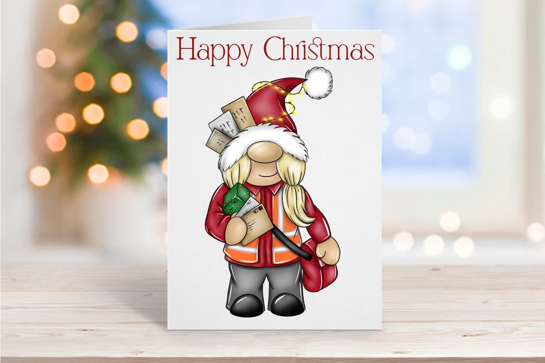 Postie Gnome Christmas Card, Postwoman Card, Postman Card, Gonk Xmas ...