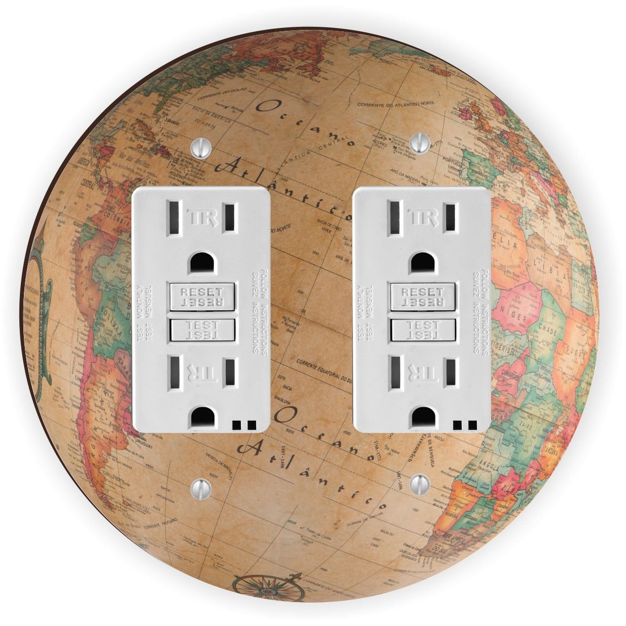 World Globe Vintage Design Round Light Switch Plate Covers Outlet ...
