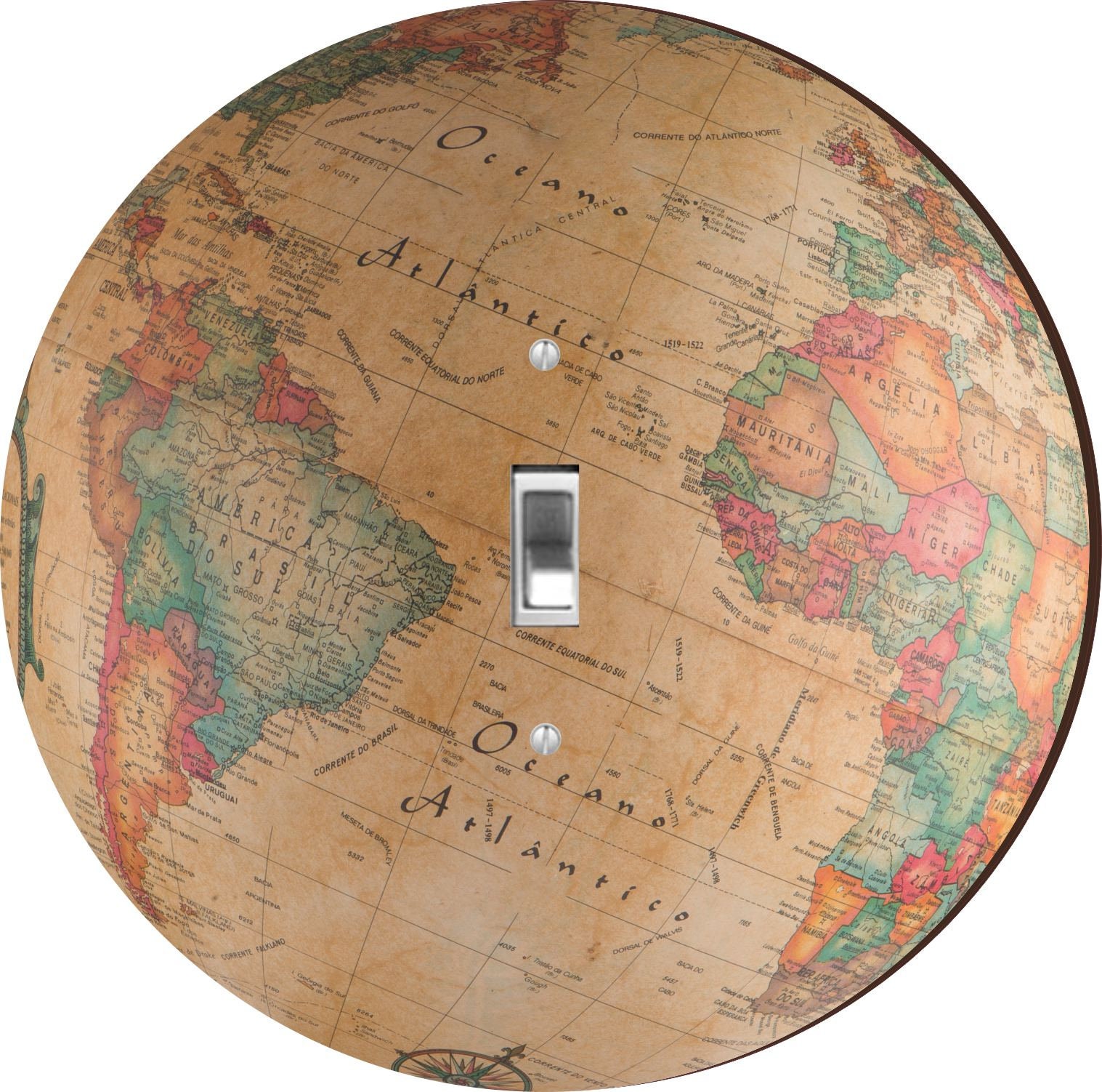 World Globe Vintage Design Round Light Switch Plate Covers Outlet ...
