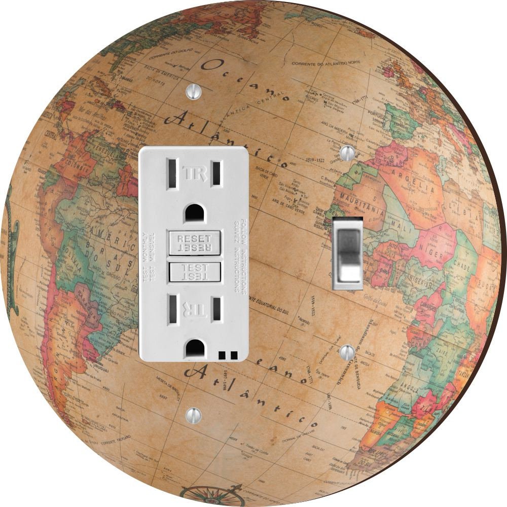 World Globe Vintage Design Round Light Switch Plate Covers - Etsy