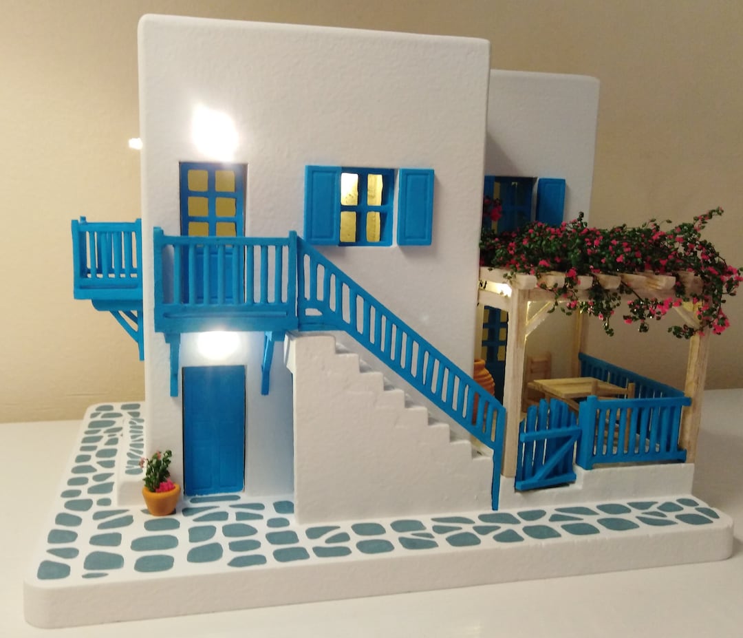 Mykonos Pergola House - Handcarved Illuminated Greek Traditional ...