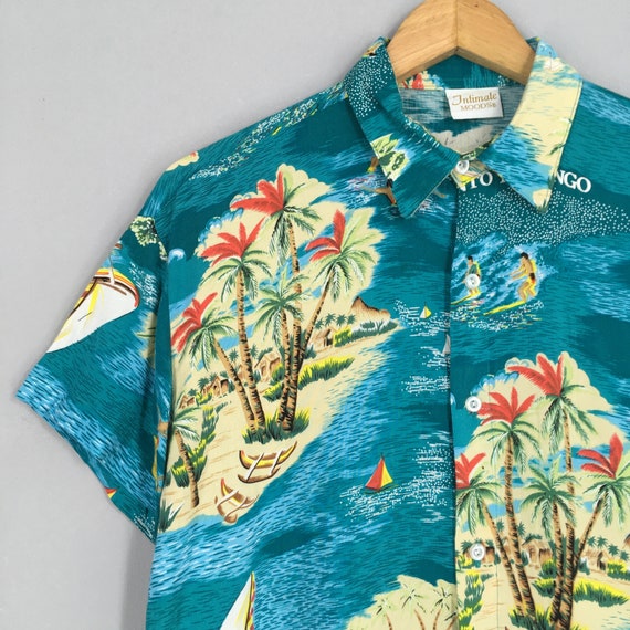 Vintage 80s Hawaiian Santo Domingo Beach View Surfing… - Gem