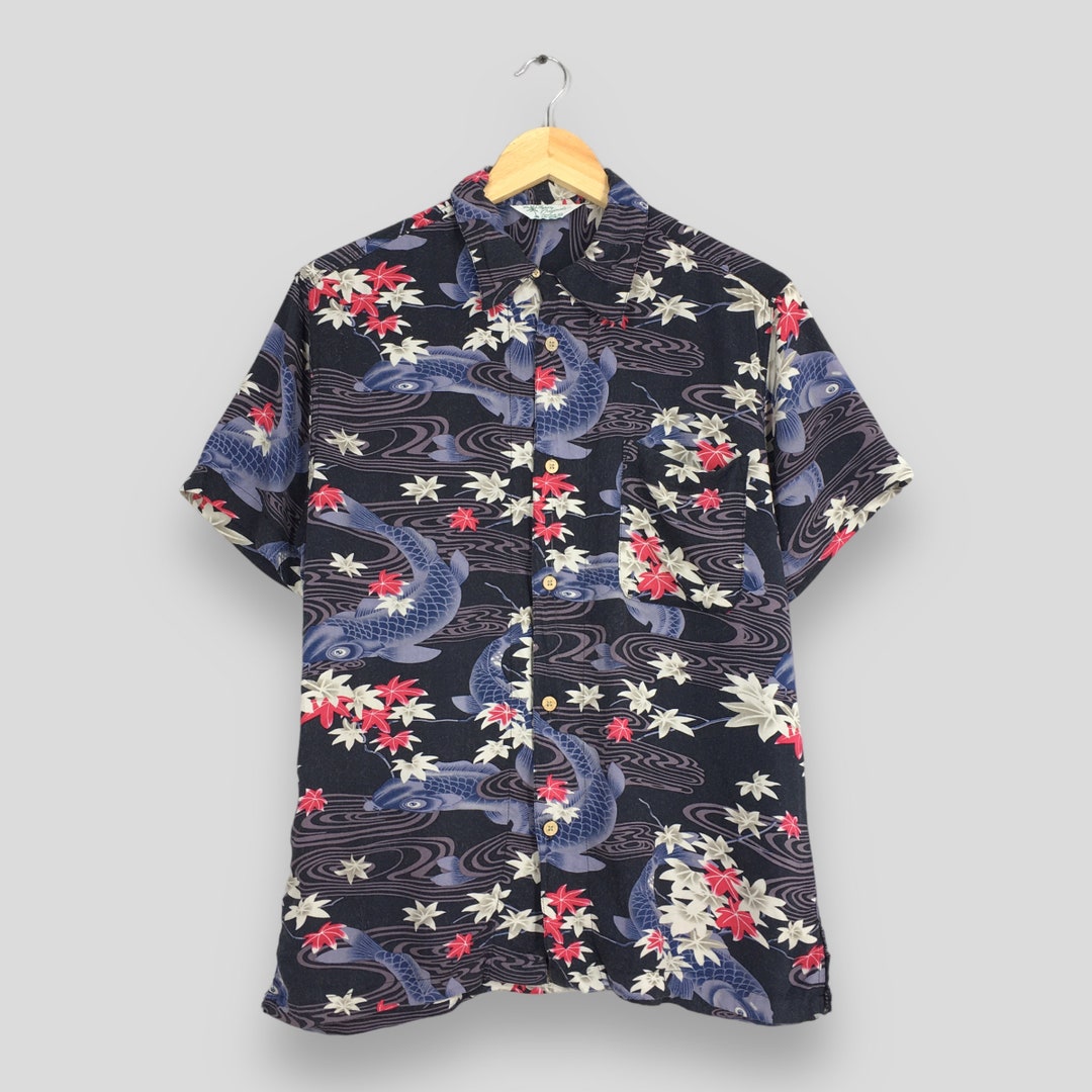 Vintage Hawaiian Japanese Koi Fish Rayon Shirt Medium Hawaii Beach ...