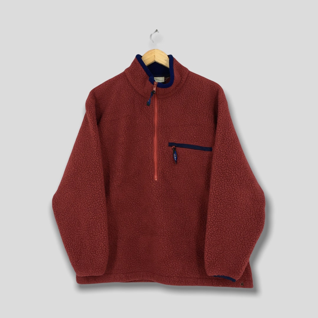 Vintage LL Bean Red Fleece Sweater Medium 90s LL Bean Polartec Half ...