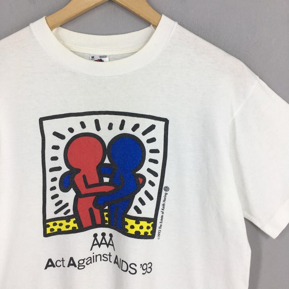 Vintage 1993 Keith Haring Hug Pop Art T shirt Medium … - Gem