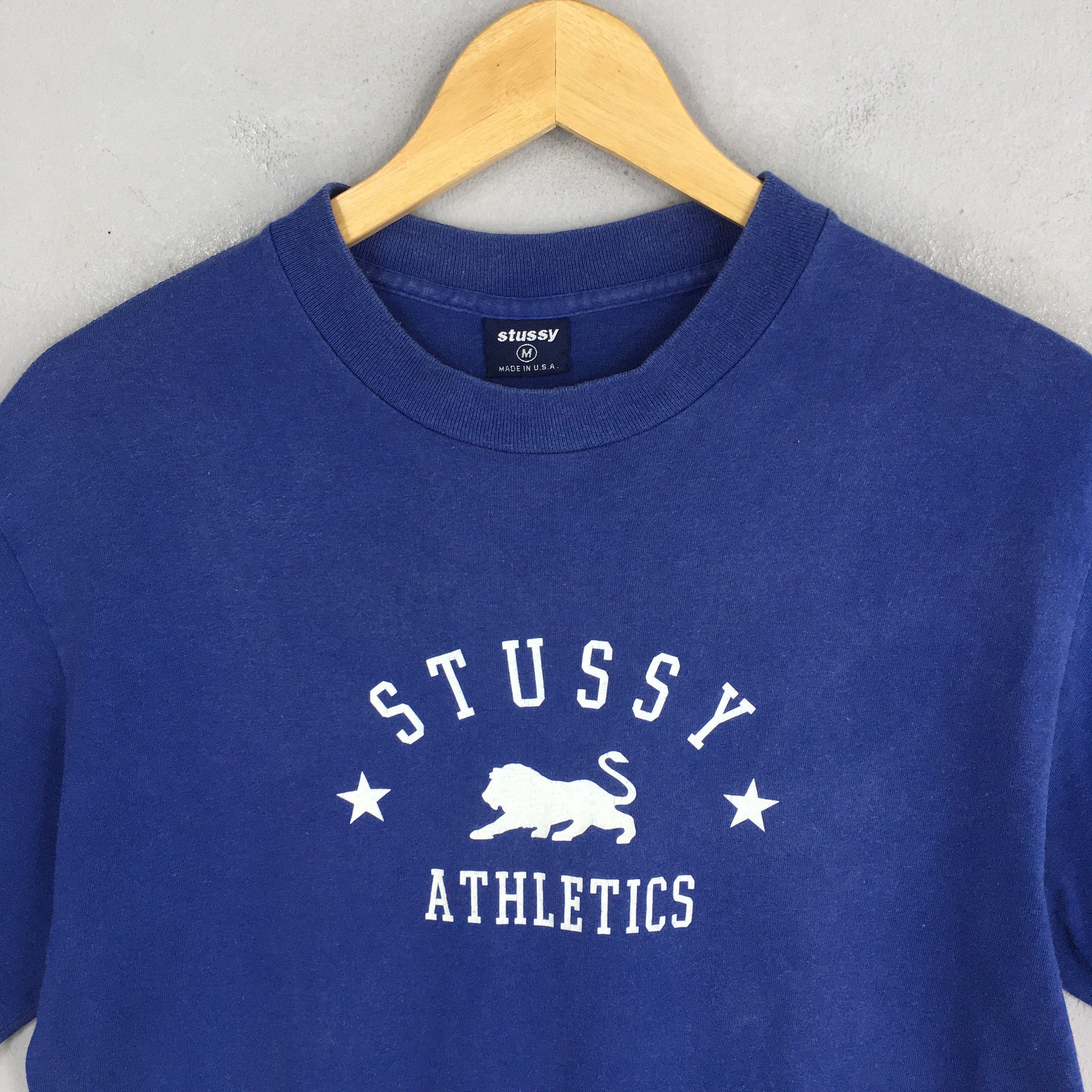 Vintage 90's Stussy Athletics Skater Blue T Shirt Medium Vintage 90's Stussy Athletics Skater Blue T Shirt Medium